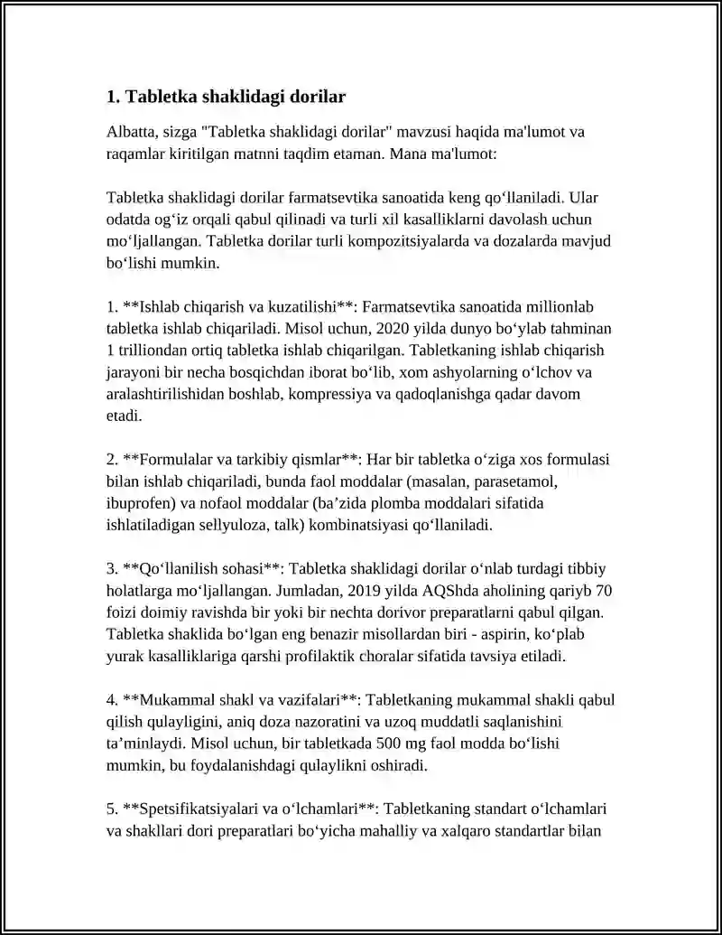 Tabletka shaklidagi dorilar