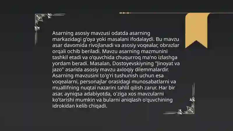 Odil Yoqubovning Ulugʻbek xazinasi asari haqida slayd