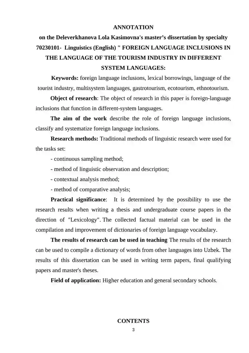 FOREIGN LANGUAGE INCLUSIONS IN TOURIST INDUSTRY IN DIFFERENT SYSTEM ...