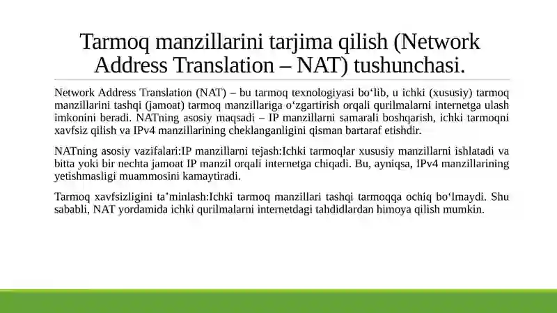 NAT VA PAT TARMOQ MANZILLARINI TARJIMA QILISH USULLARI