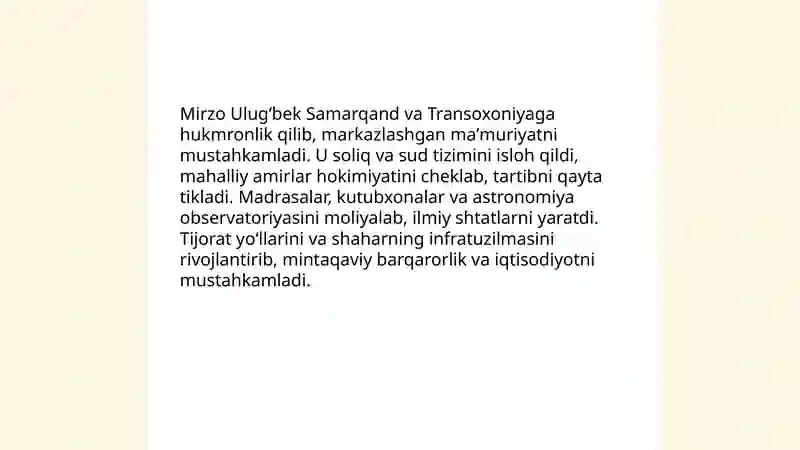 Mirzo Ulugʻbek - davlat arbobi va buyuk olim