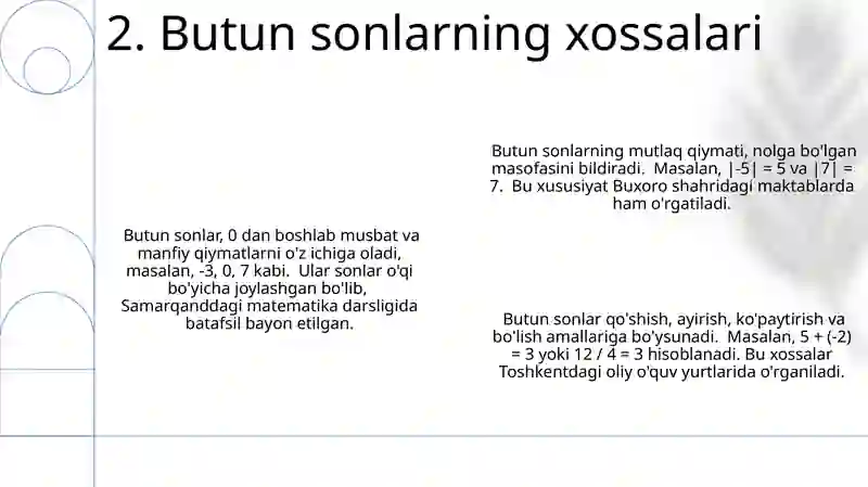 Nomanfiy butun sonlar va ularning xossalari
