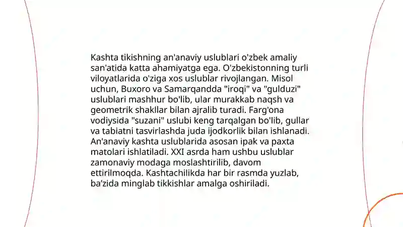 Qòlda kashta tikish sanatini òrganish