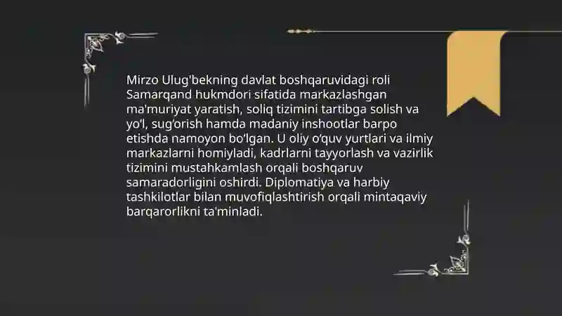 Mirzo Ulug'bek davlat arbobi va buyuk olim