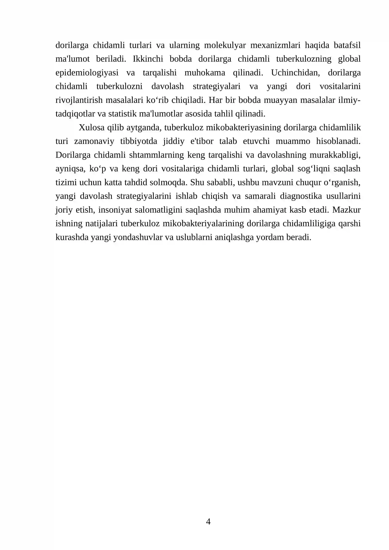 Tuberkuloz mikobakteriyasini dorilarga chidamlilik turi, 2025-2026 o ...