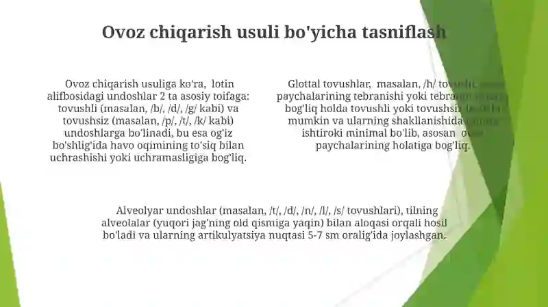 Lotin alifbosi unli va undosh harflar tasnifi