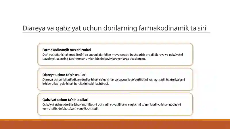 Diareya va qabziyat uchun dorilar mexanizmlari