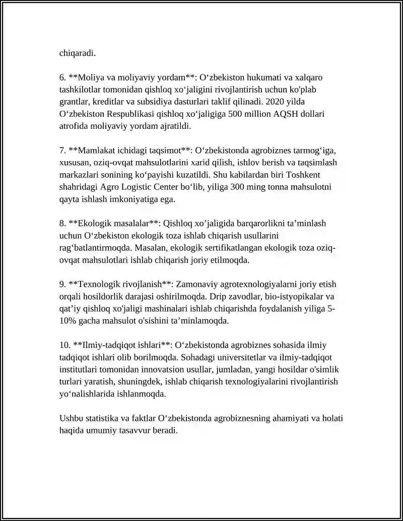 AGROBIZNES BA UNING TURLARI HAQIDA SLAYD