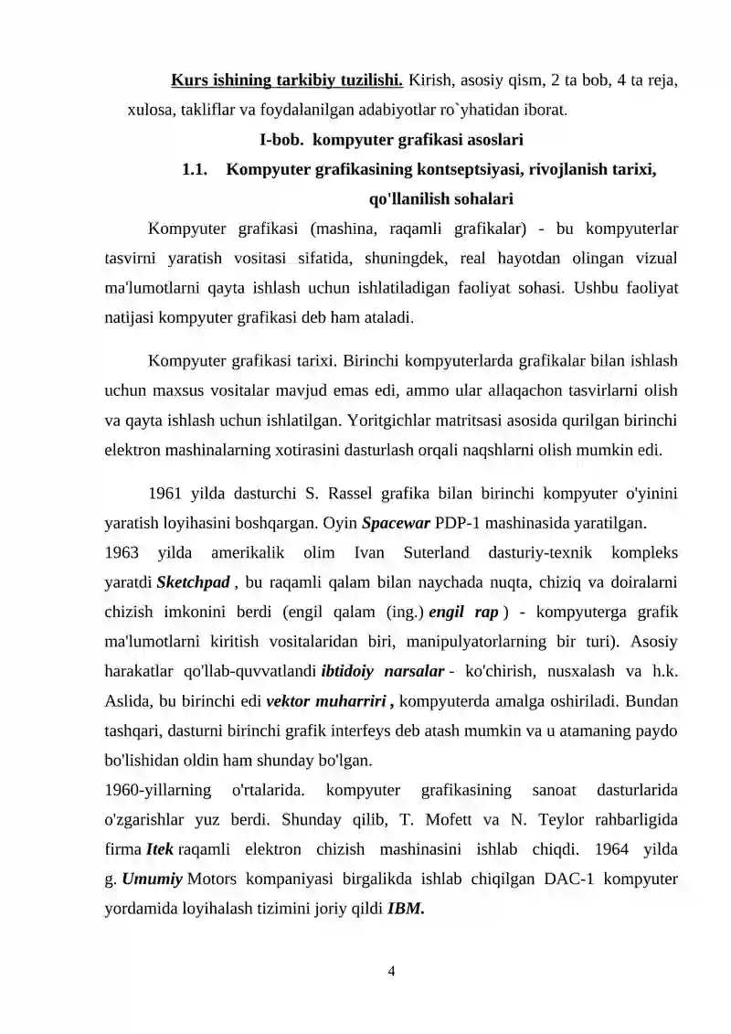 Kompyuter grafikasi haqida tushuncha va uni o`qitish metodikasi