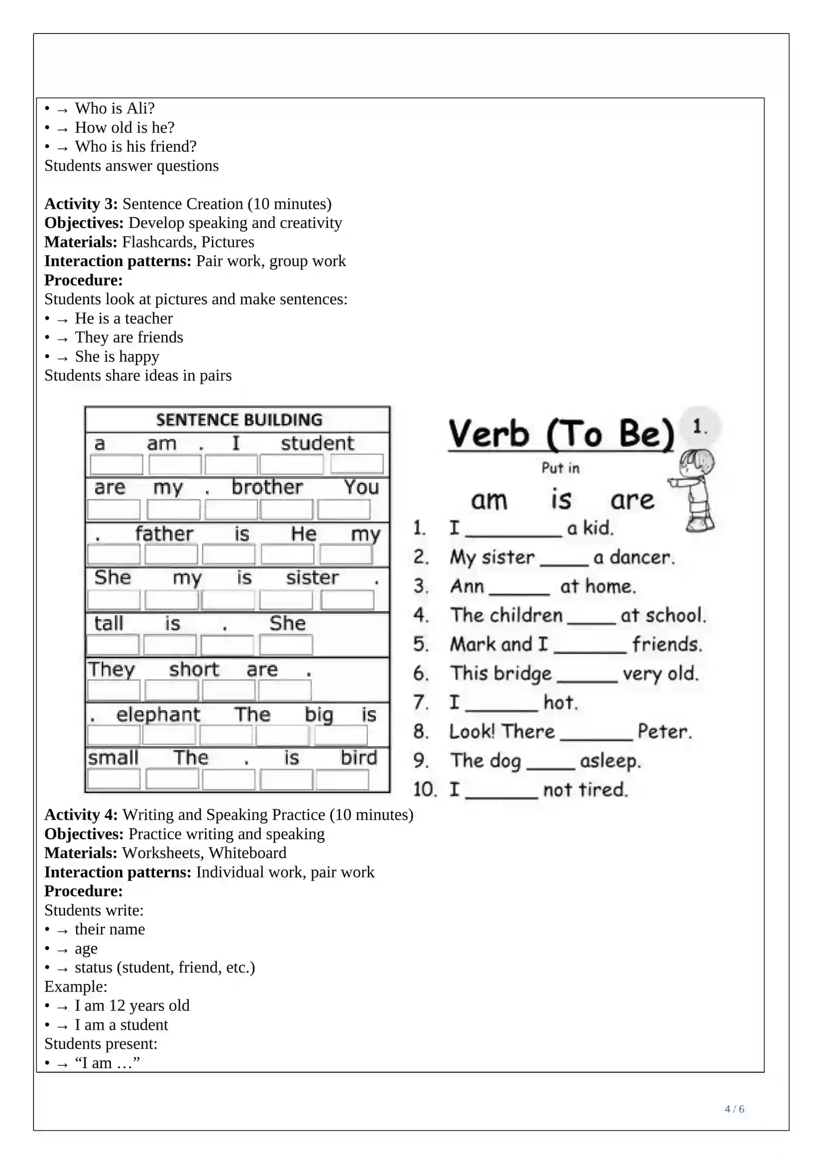 Lesson plan ESP The Verb “To Be”