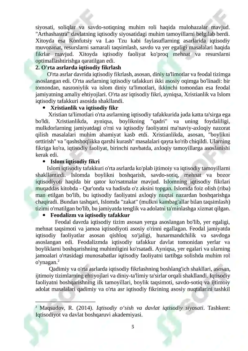 HOZIRGI ZAMON IQTISODIY TA’LIMOTLARINING ASOSIY YO’NALISHLARI